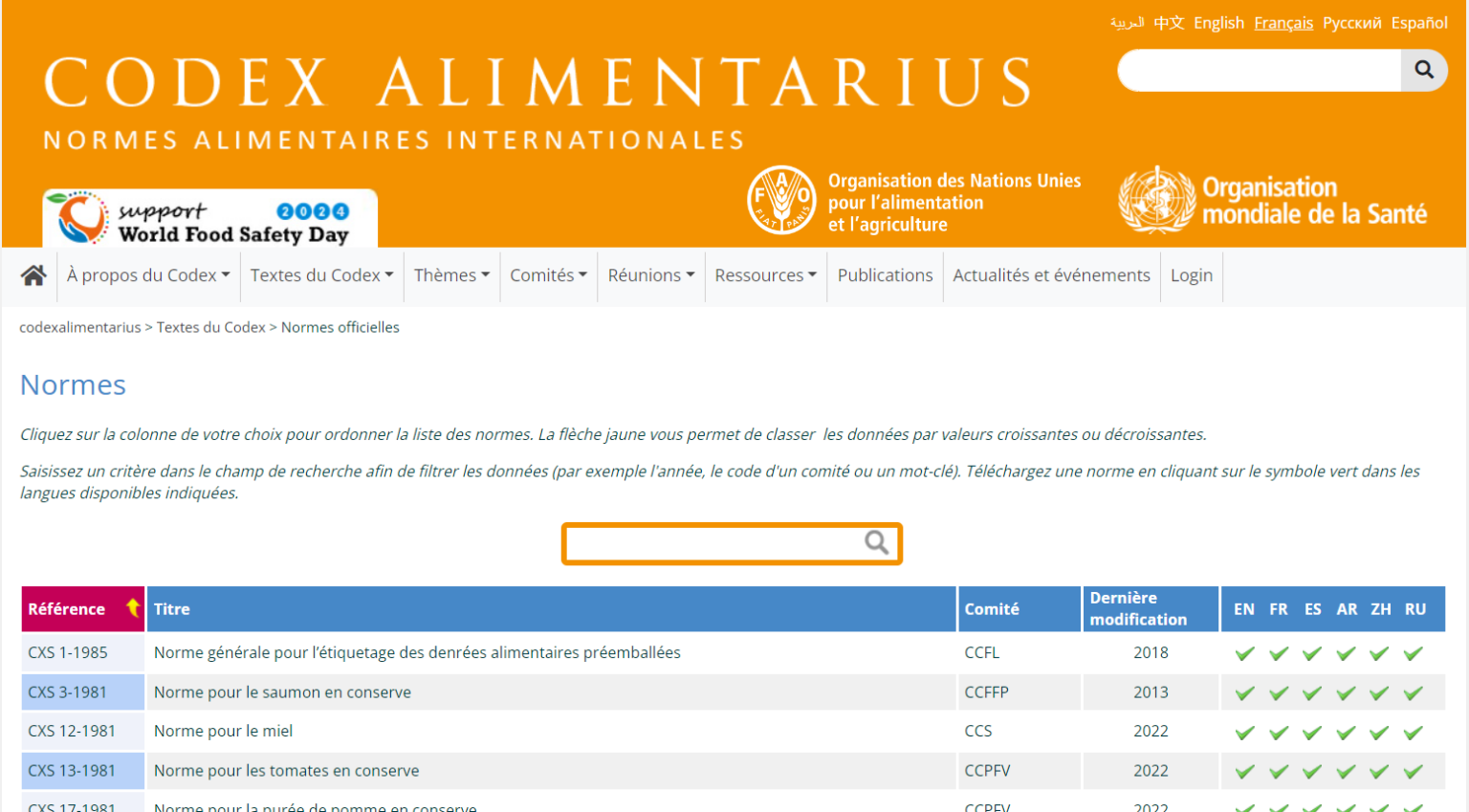 Sites officiels des normes et réglementation alimentaire - SienTecAL